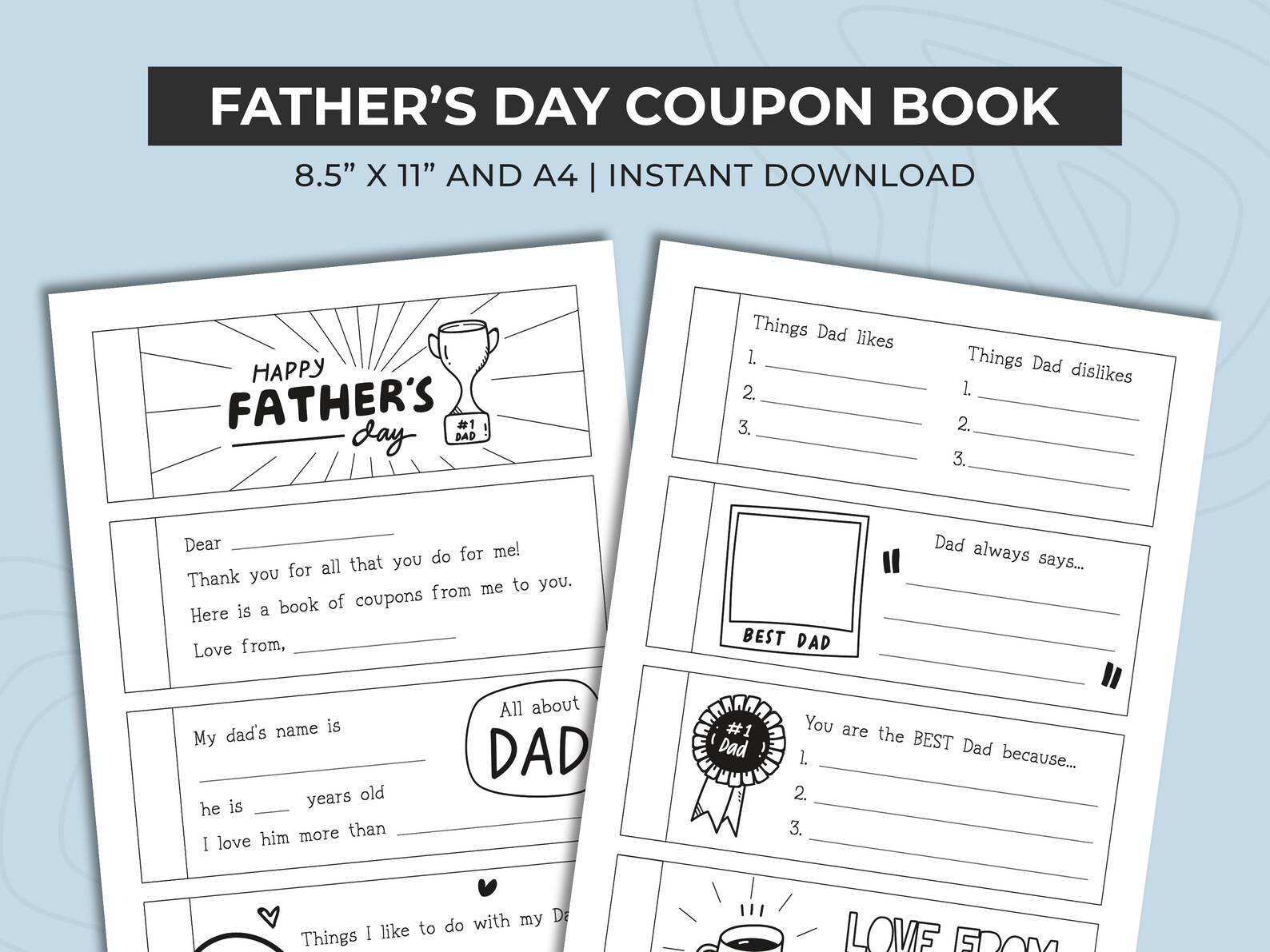 Father's Day Coupon Book, Printable Vouchers, Gift From Kids, Last ...