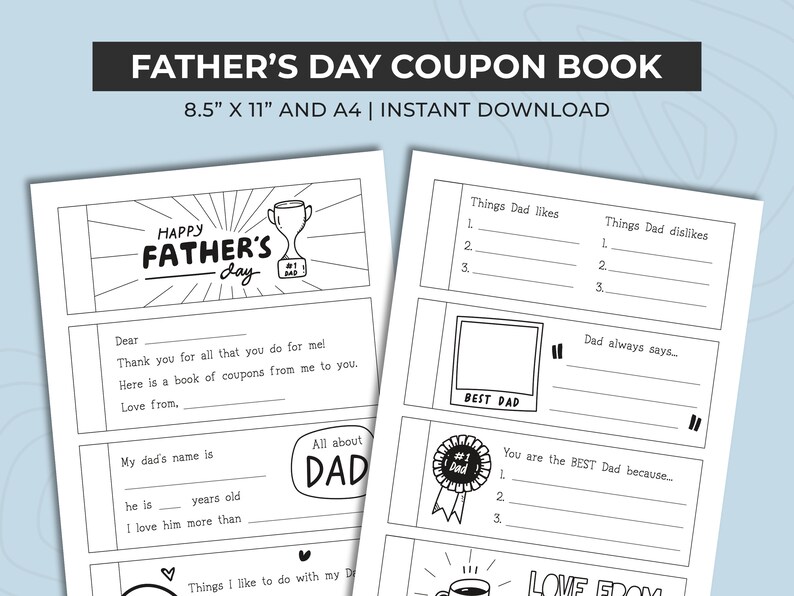 Father's Day Coupon Book, Printable Vouchers, Gift From Kids, Last ...