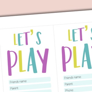 Playdate Cards, Kids Calling Cards, Keep in Touch Cards, Printable ...