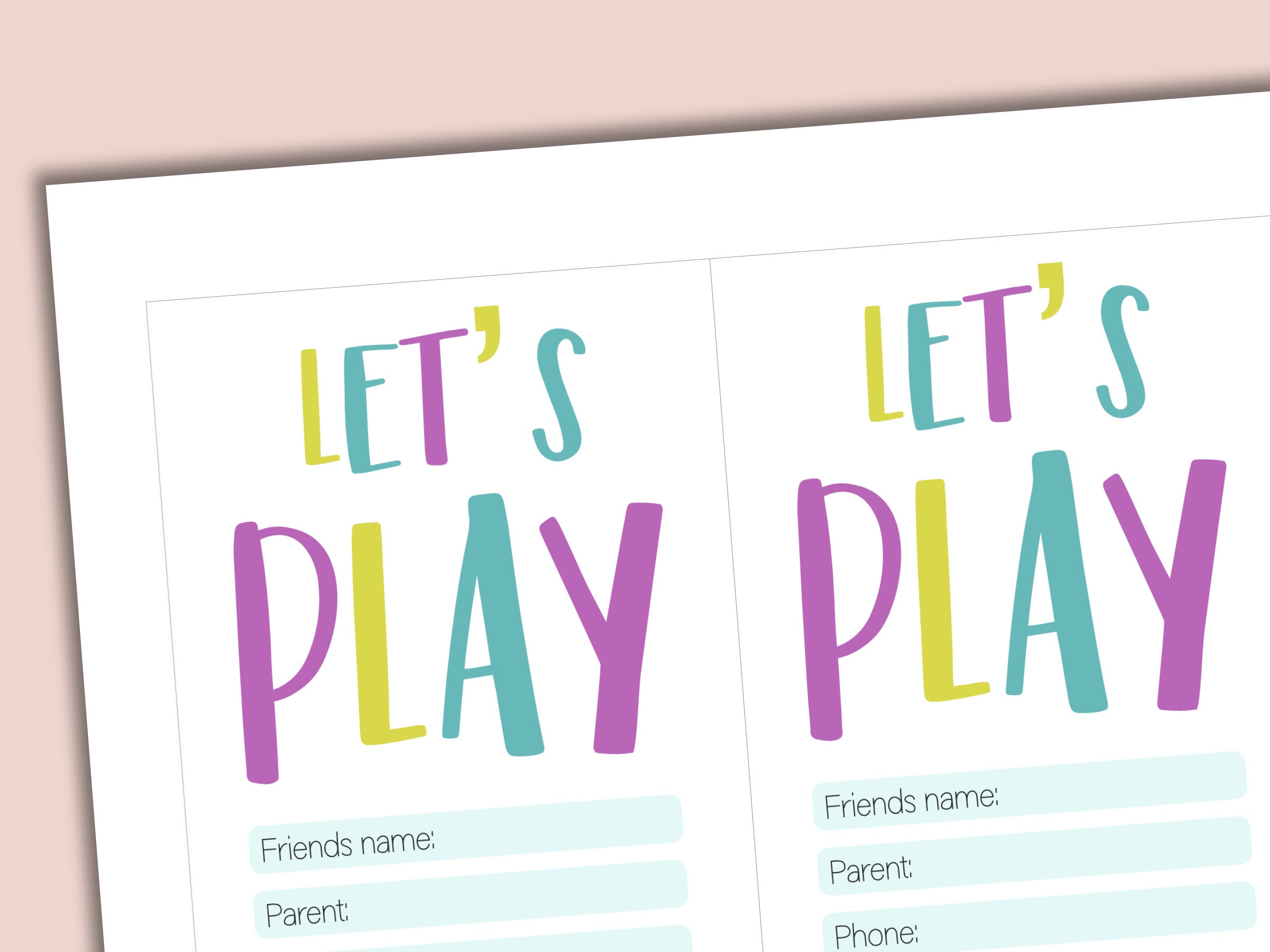 Playdate Cards, Kids Calling Cards, Keep in Touch Cards, Printable ...