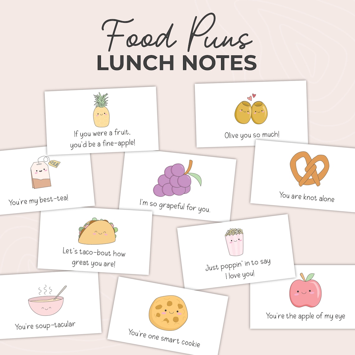 Food Pun Lunchbox Notes for Kids, Cute Lunch Notes, Lunch Note PDF ...
