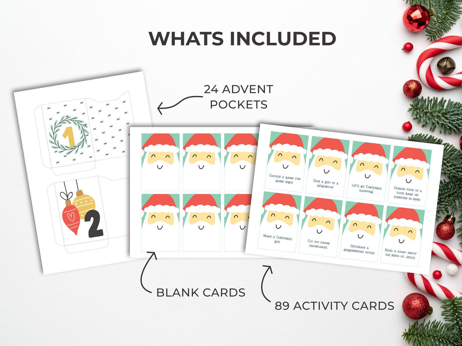 Christmas Activity Cards, Printable Advent Calendar Fillers for Kids ...