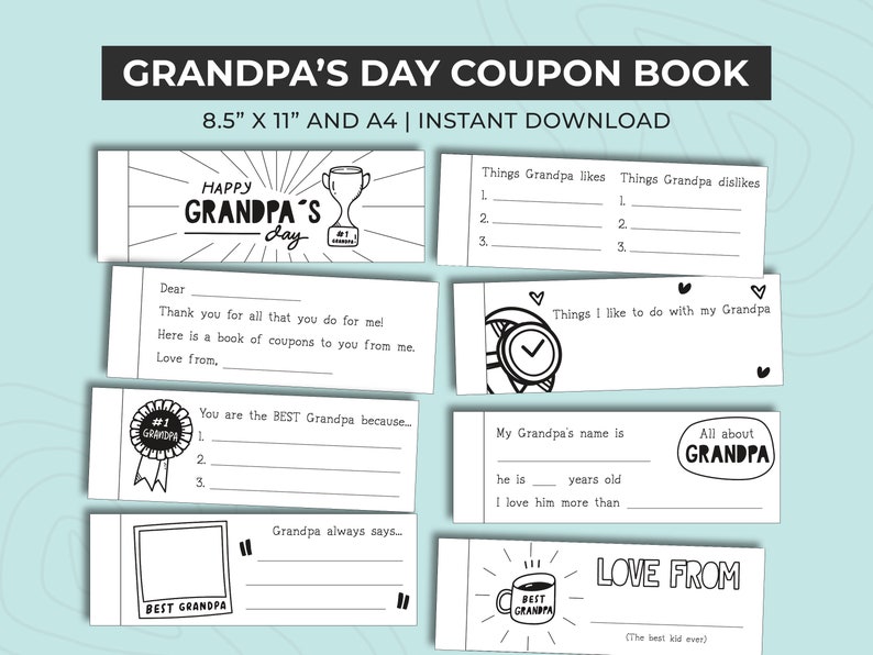 Grandpa Fathers Day Coupon Book, Printable Vouchers, Gift From Kids ...