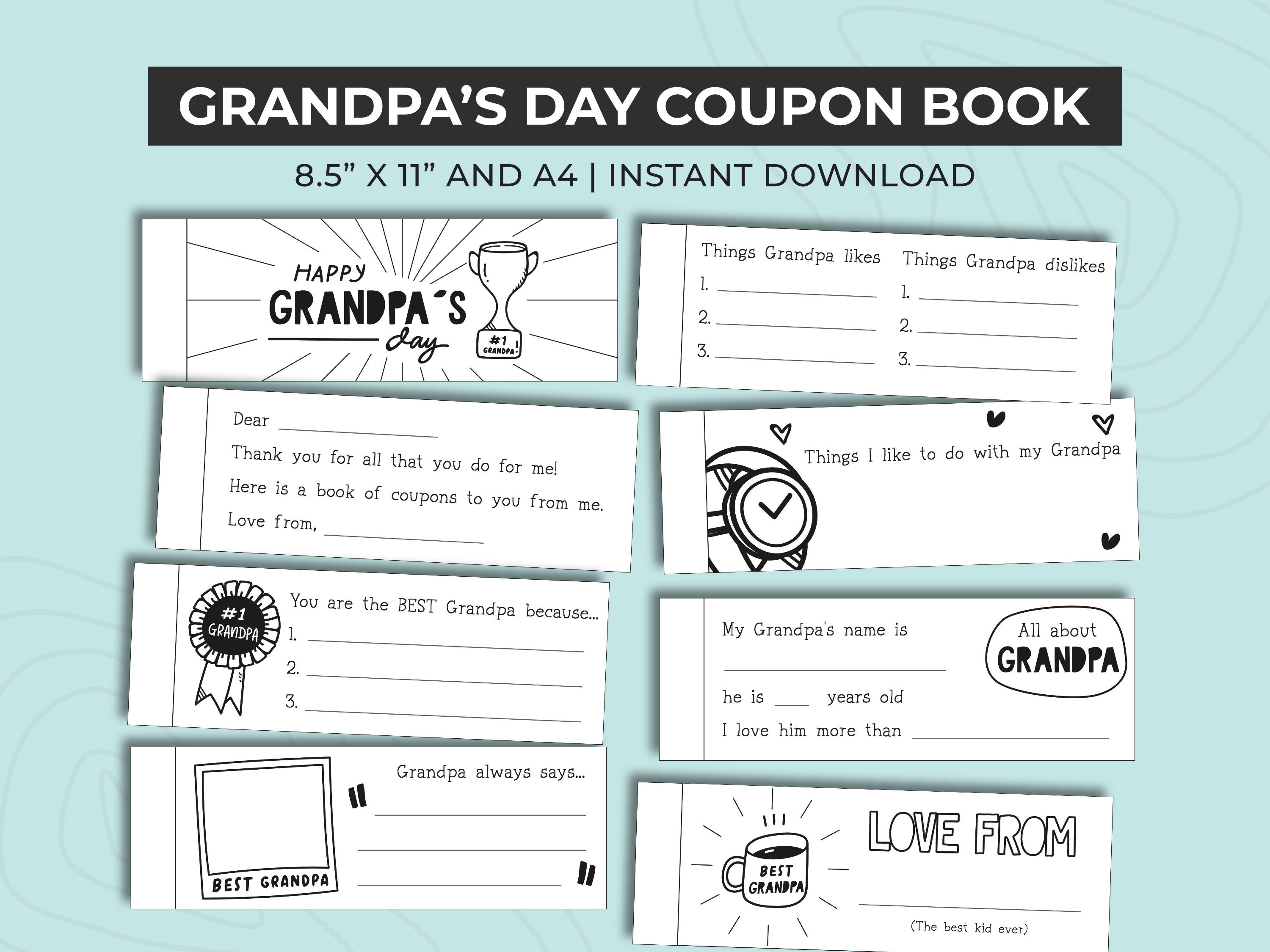 Grandpa Fathers Day Coupon Book, Printable Vouchers, Gift From Kids ...