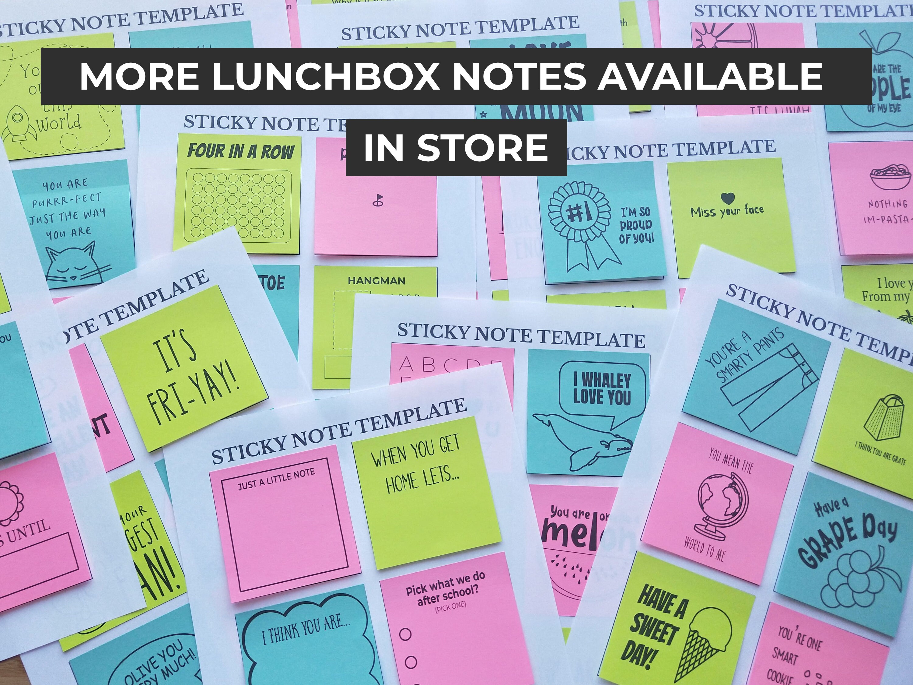 Printable kids lunchbox notes Printable Sticky Notes Lunch | Etsy