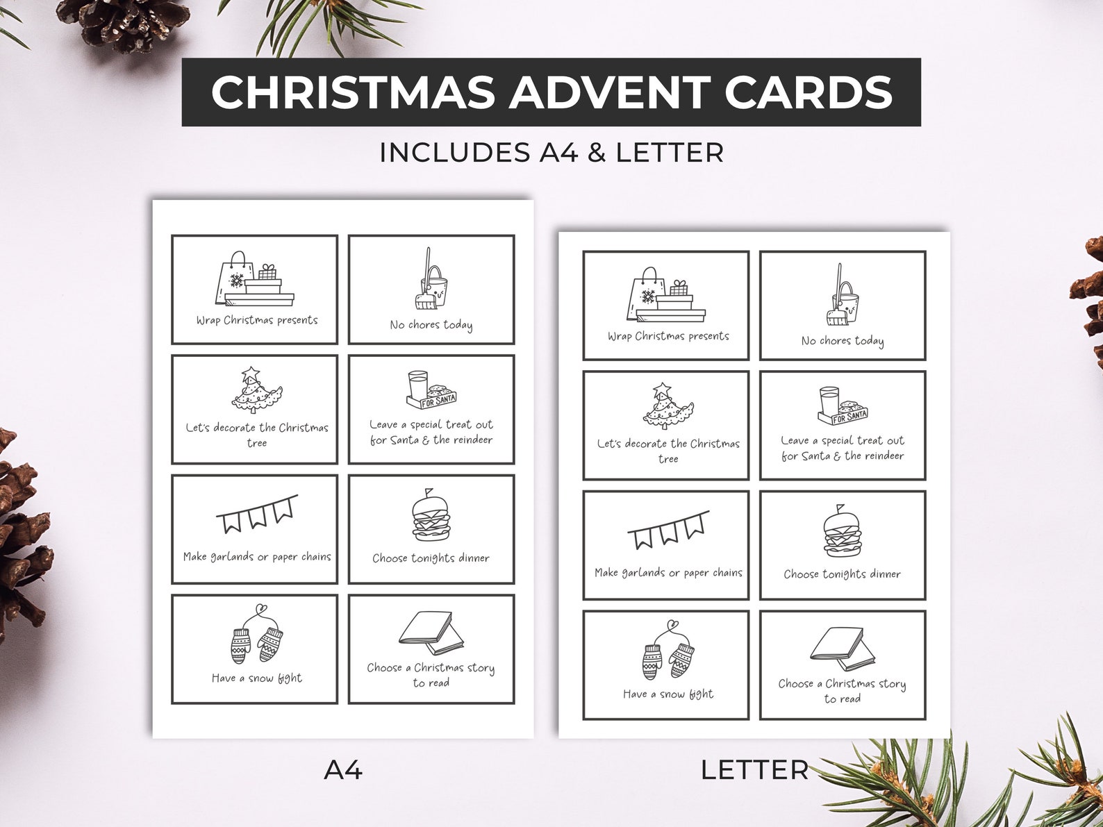 Christmas Activity Cards, Printable Advent Calendar Fillers for Kids ...