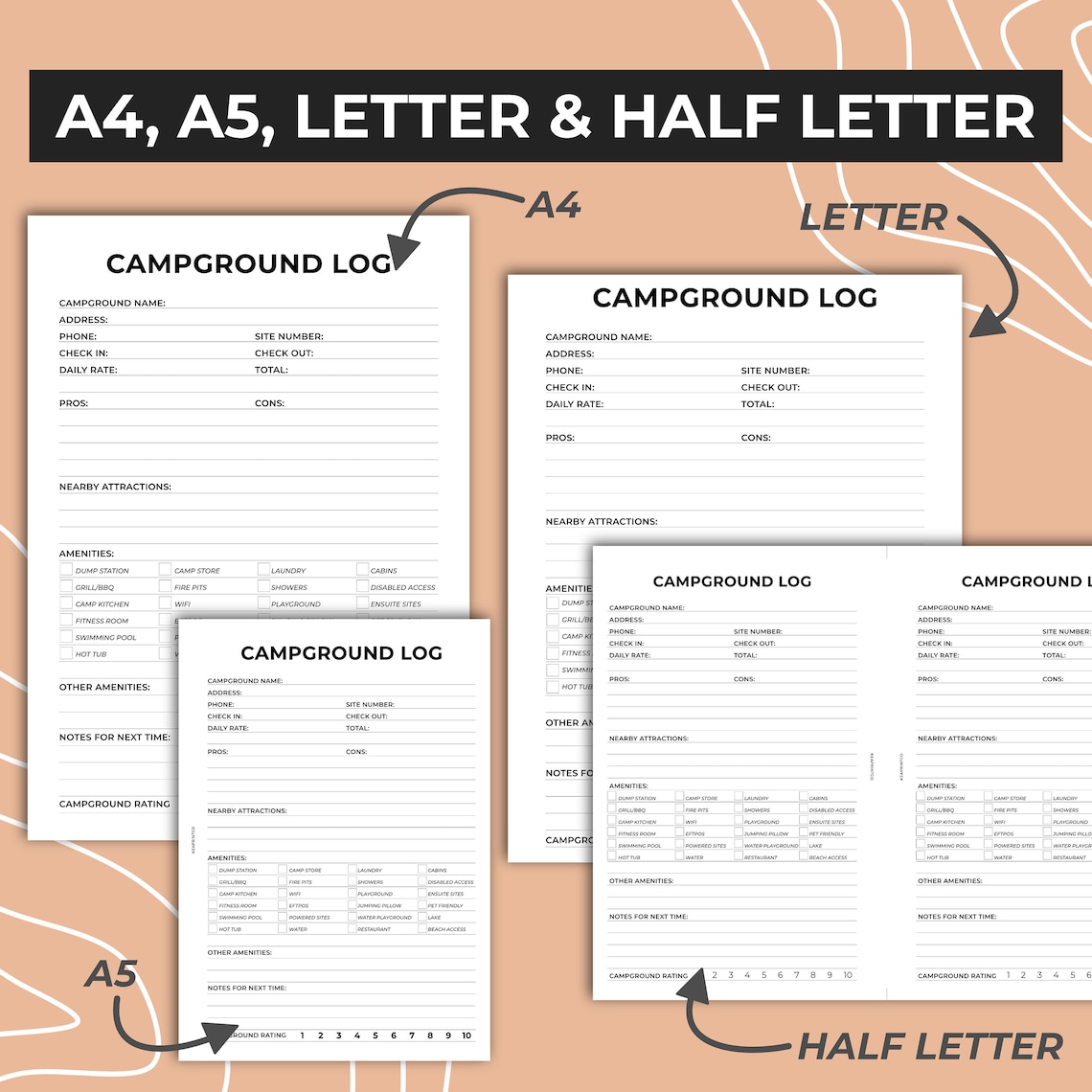 Campground Log, Printable Campsite Log, RV Planner, Camping Planner ...