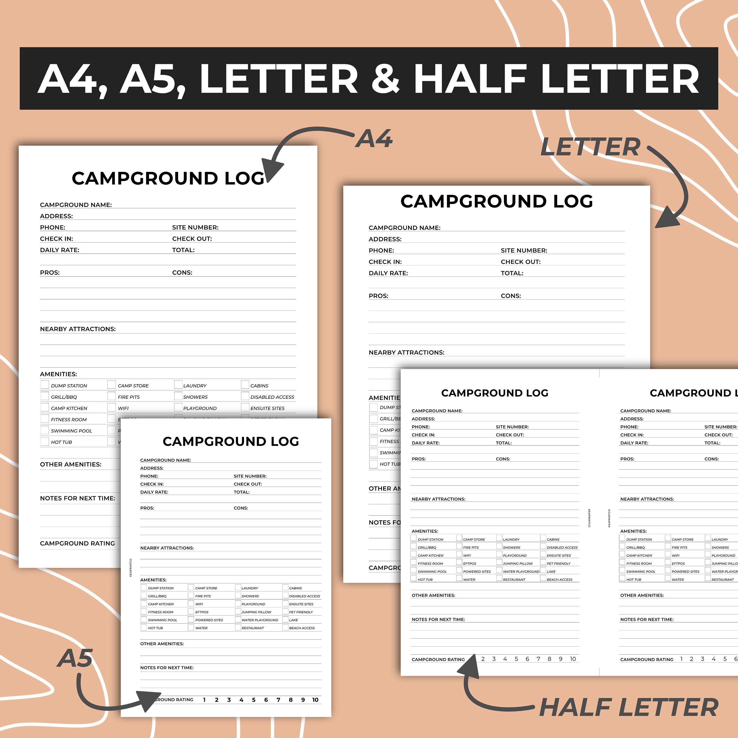 Campground Log, Printable Campsite Log, RV Planner, Camping Planner ...