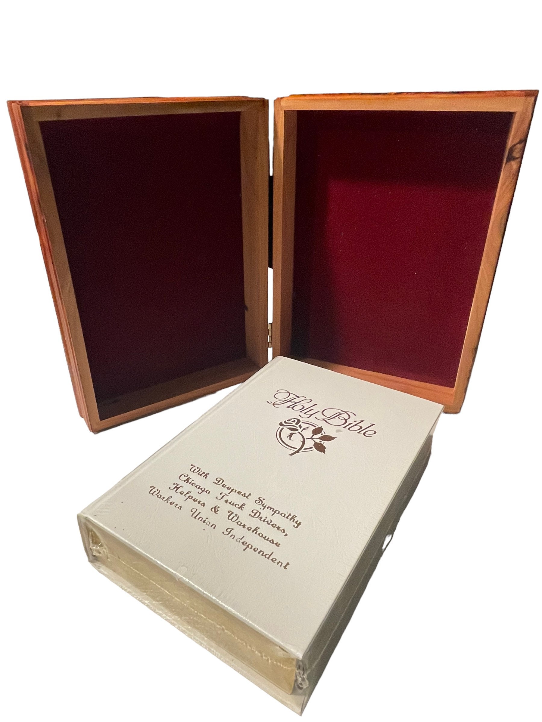 Vintage Holy Bible Storage Box With Sealed Bible Red Felt Lining UBC ...