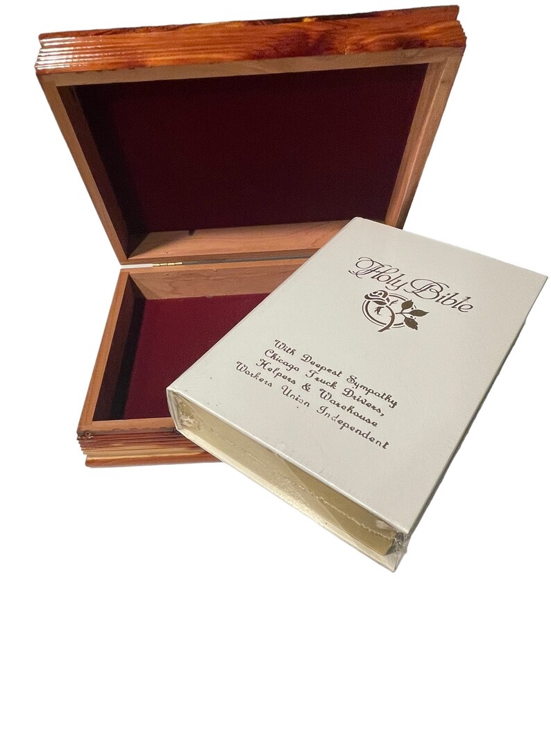 Vintage Holy Bible Storage Box With Sealed Bible Red Felt Lining UBC ...