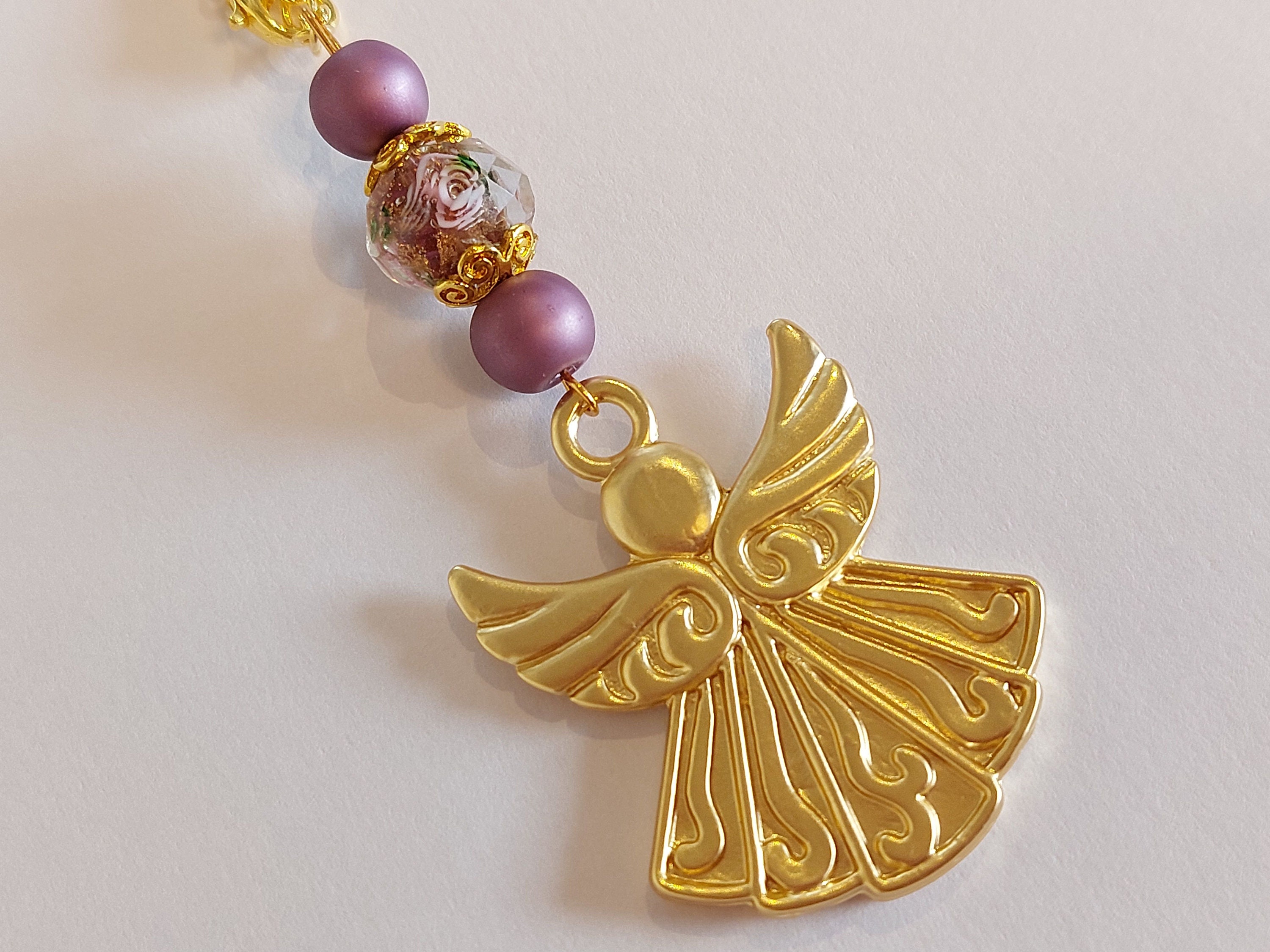 Rear View Mirror Pendant murano Angel Matt Gold, Car Decoration ...