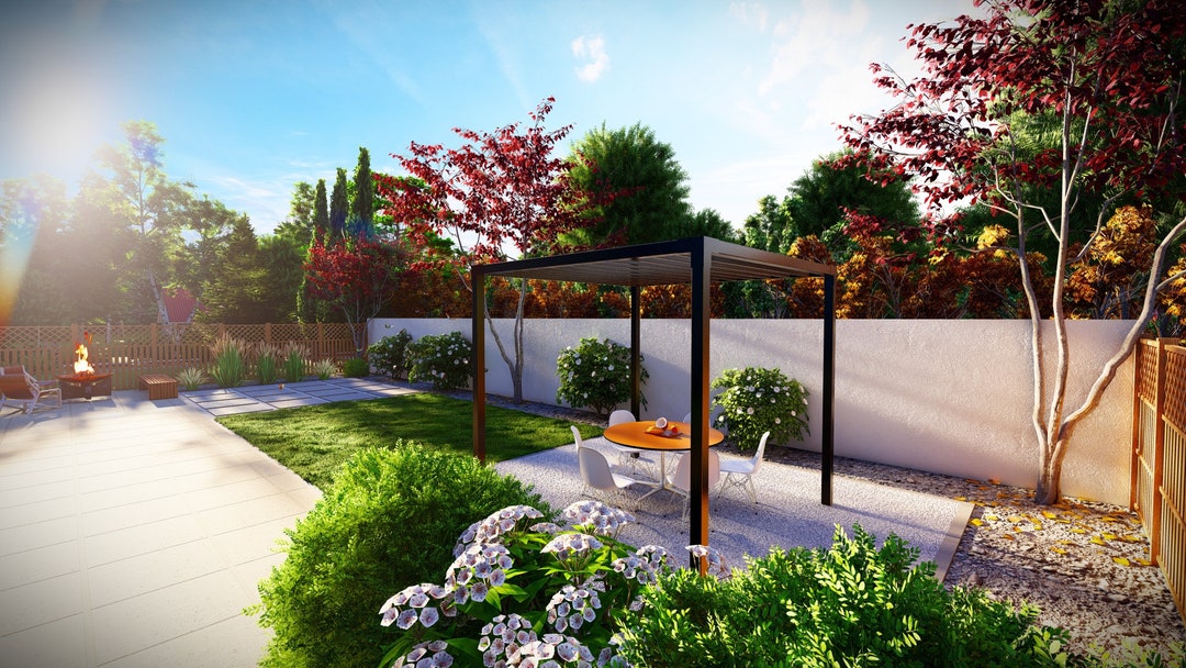 Small Backyard Realistic Design up to 500 Square Feet, 3d Rendering ...