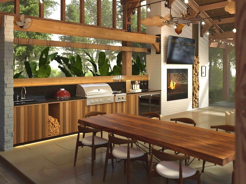 Custom Outdoor BBQ Kitchen, Outdoor BBQ Kitchen, Wooden Outdoor Garden ...