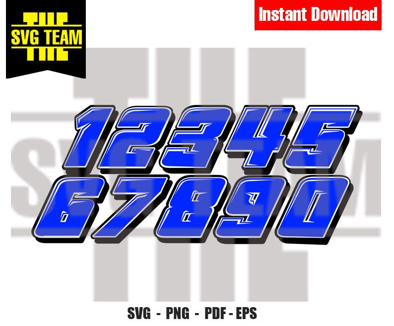 Blue Racing - Motorcycle - Numbers 0 - 9 SVG - PNG - PDF File, T-shirt ...