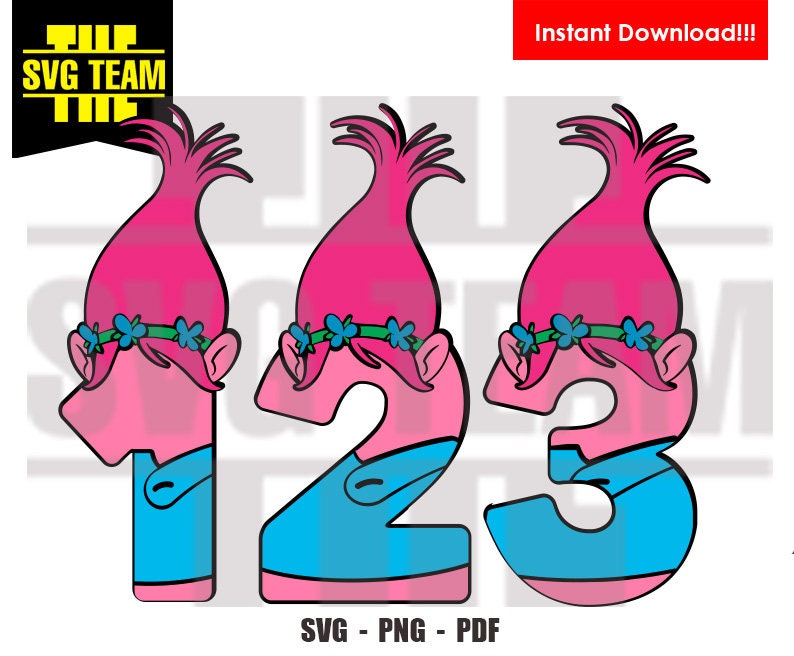 Trolls inspired Numbers 0-9 Birthday Party SVG vector cricut | Etsy