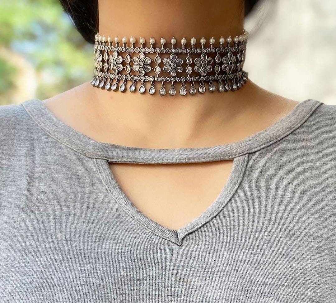 Silver indian choker necklace store