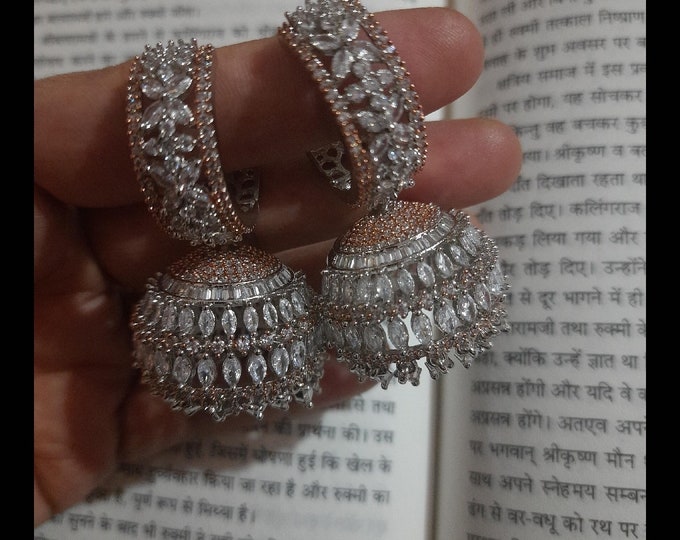 Zircon Diamond Bali Jhumka /black Color Diamond Jhumki/indian Jhumka ...