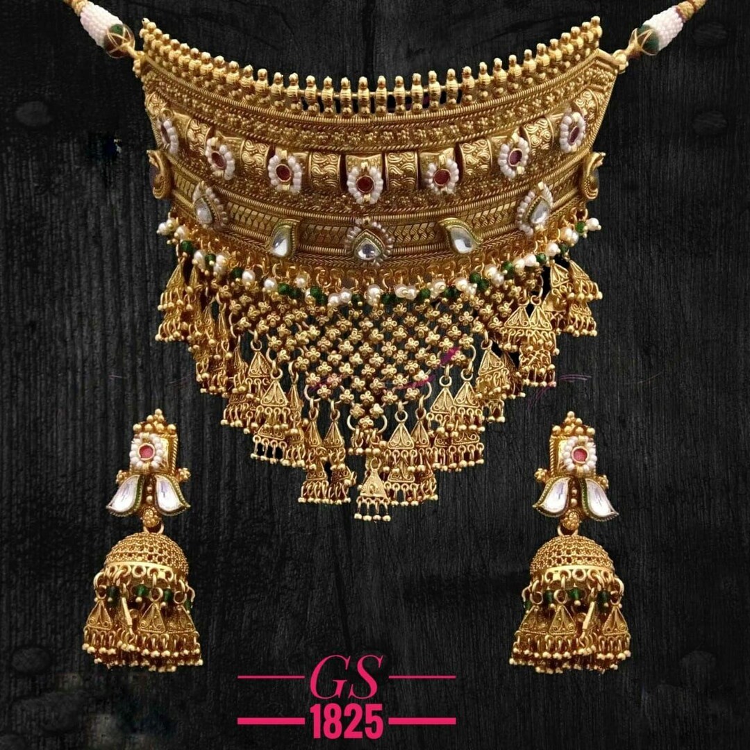 Traditional Rajasthani Gold Choker, Indian Choker, Tribal Ethnic ...