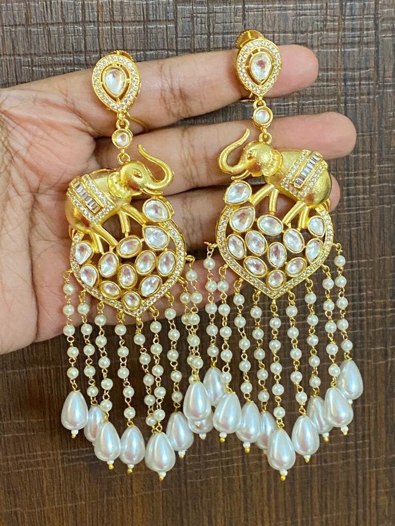 Buy Kundan Earrings/ Elephant Design Earring/ Gold Plating Earring ...
