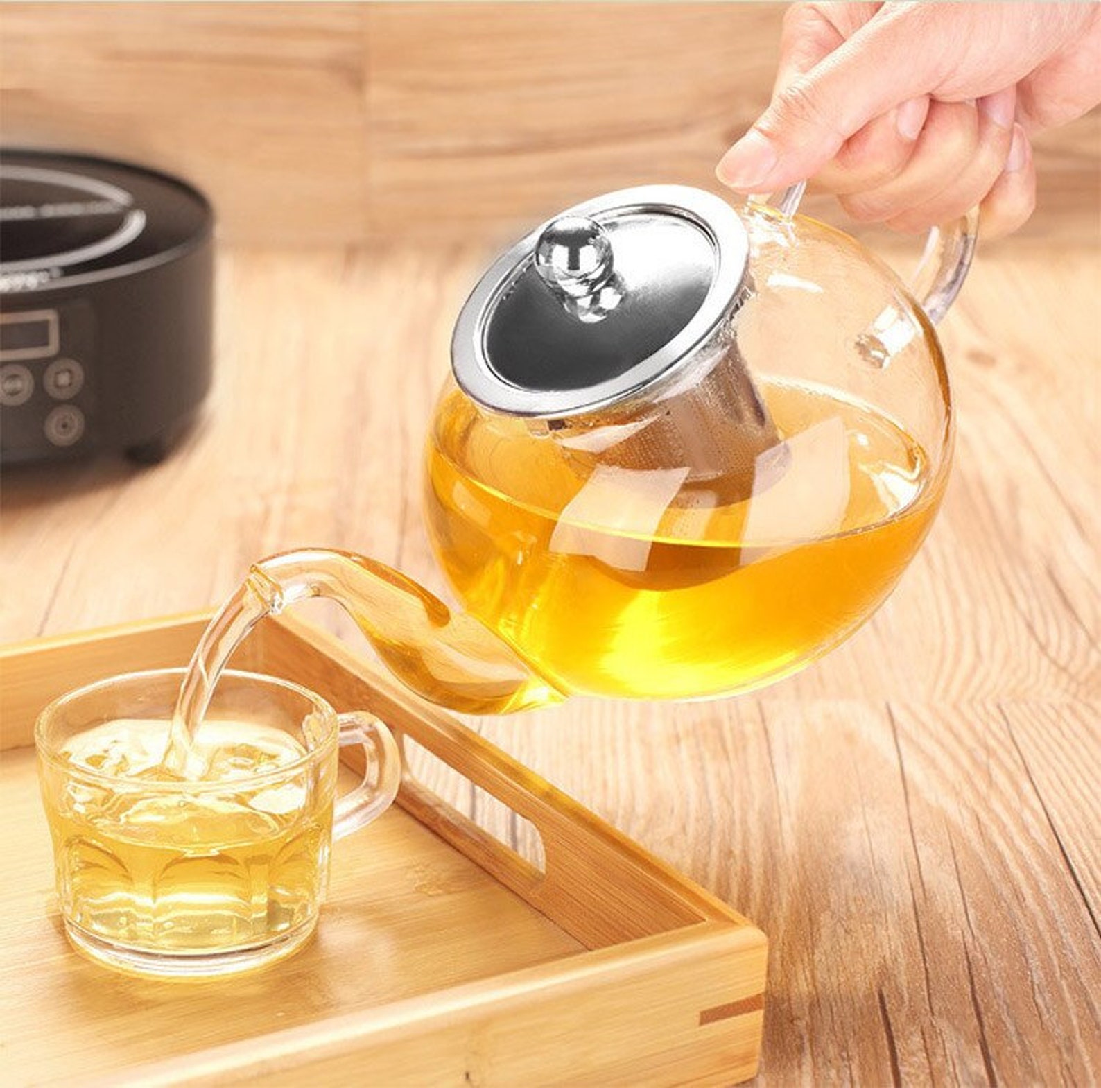 Elegant Glass Teapot Set With Stainless Strainer Perfect for Loose Leaf ...