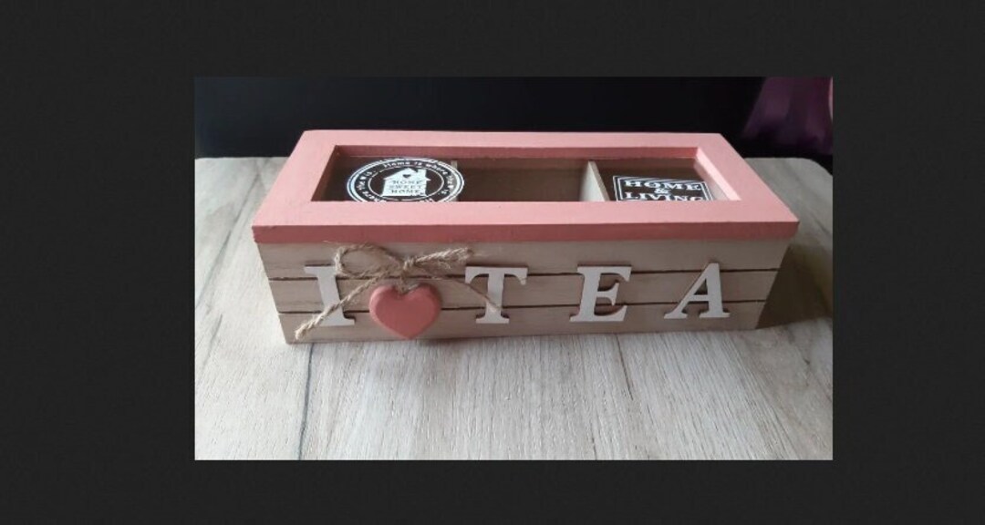 Wooden Tea Box With Pink Glass Window - 3 Compartments, Tea Bag ...