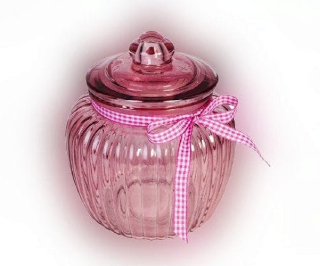 Charming Pink Glass Cookie Jar With Lid - Pink Kitchen Canister - Etsy