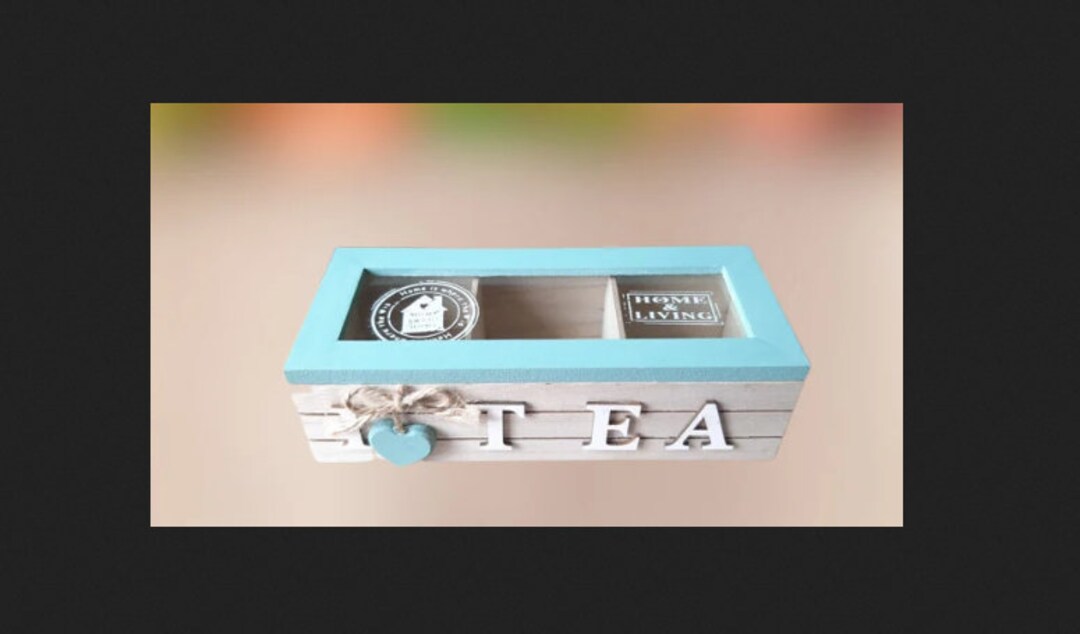 Mint Green Wooden Tea Box With Glass Window, 3-compartment Organizer - Etsy