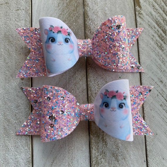 Cute Hamster Pigtail Hair Bows Pink Hair Clips | Etsy
