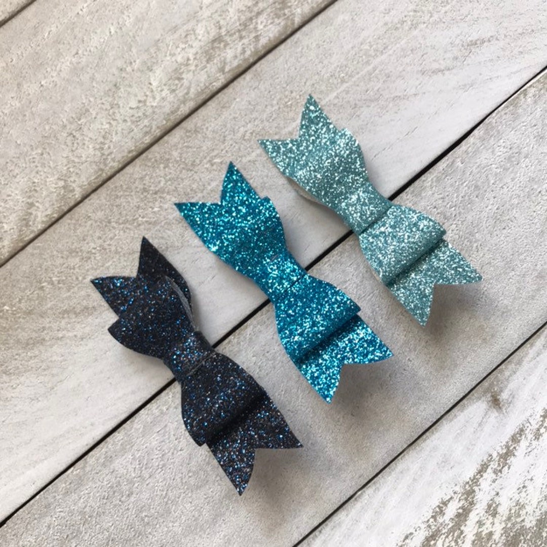 Set of 3 Small Blue Glitter Bows - Etsy
