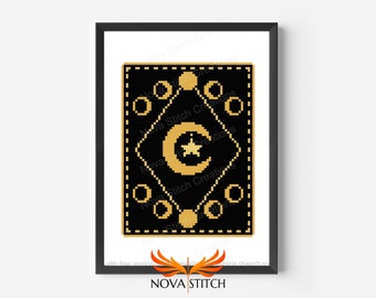 DIGITAL PATTERN the Devil Tarot Card Modern Cross Stitch Moon Stars ...