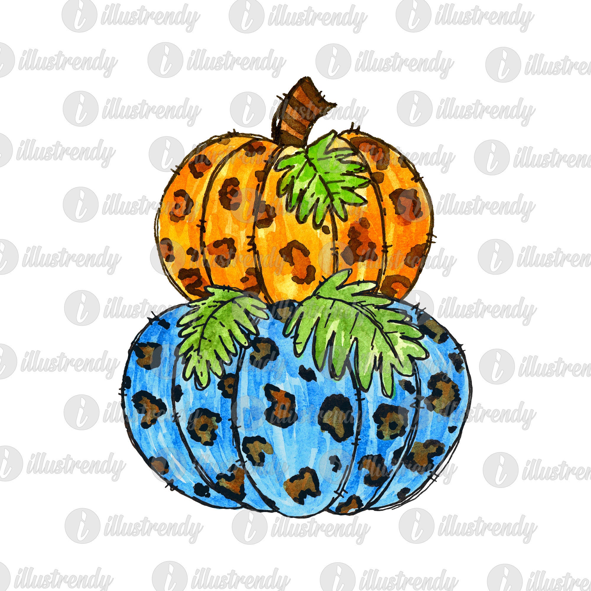 Digital Art & Collectibles Three Fall Pumpkins Leopard Print Autumn ...