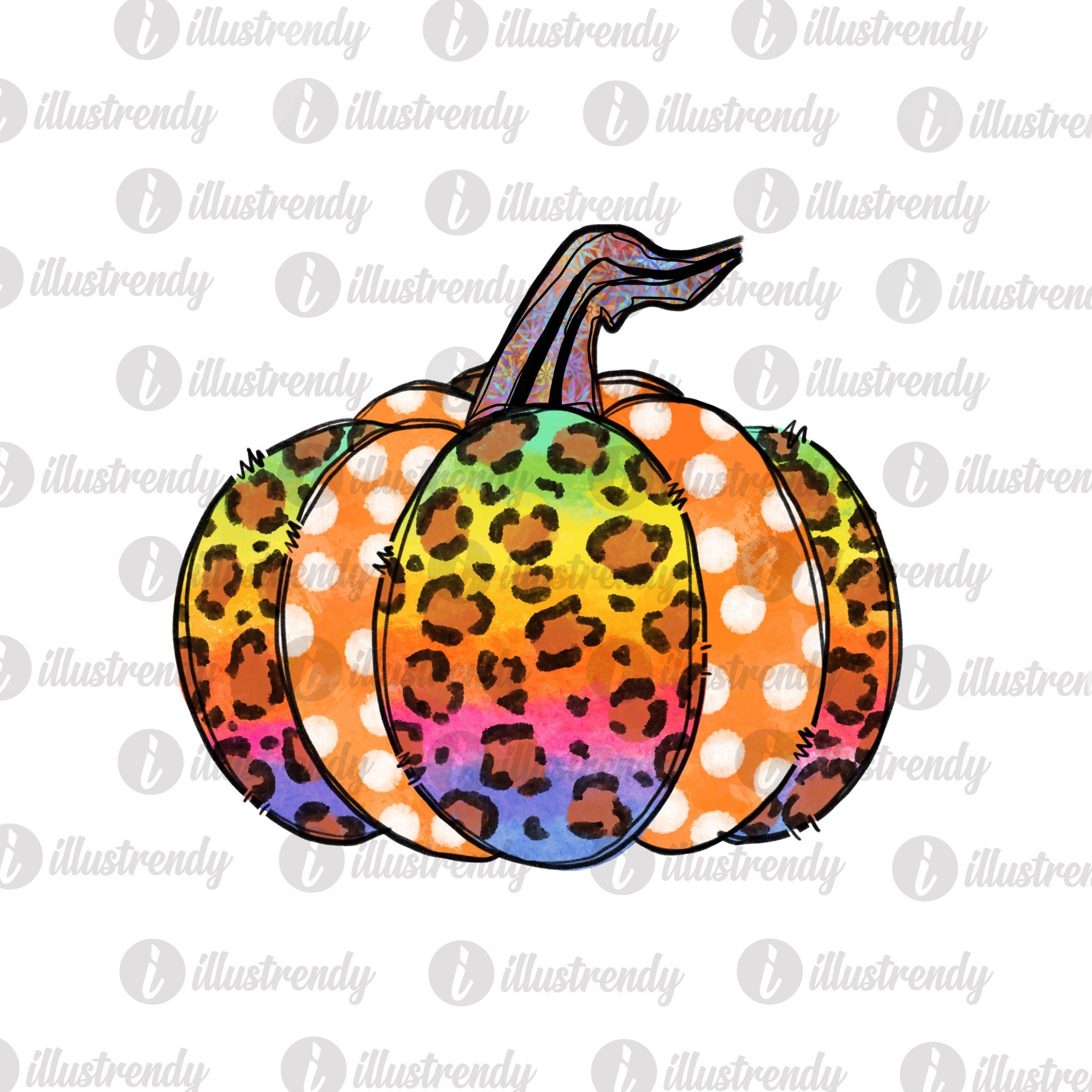 Rainbow Leopard Pumpkin Sublimation Design Trendy Watercolor | Etsy
