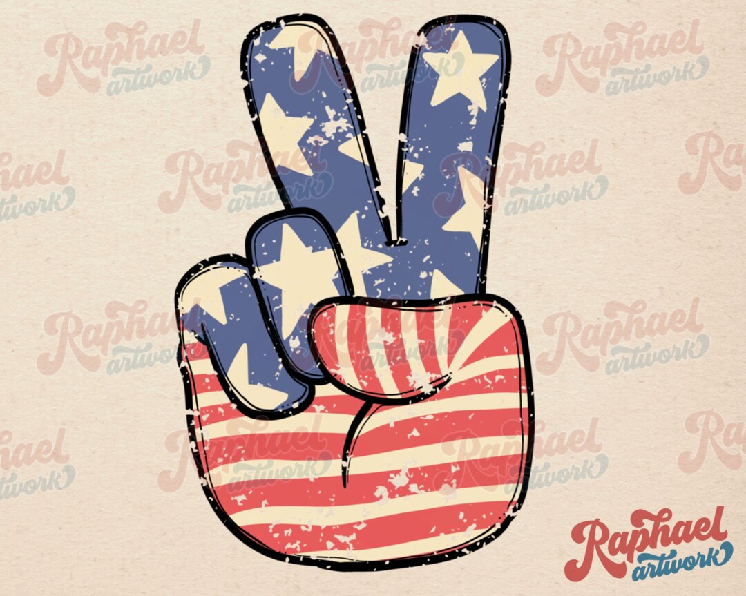 Vintage Patriotic Peace Hand Sign PNG Sublimation Design | American ...