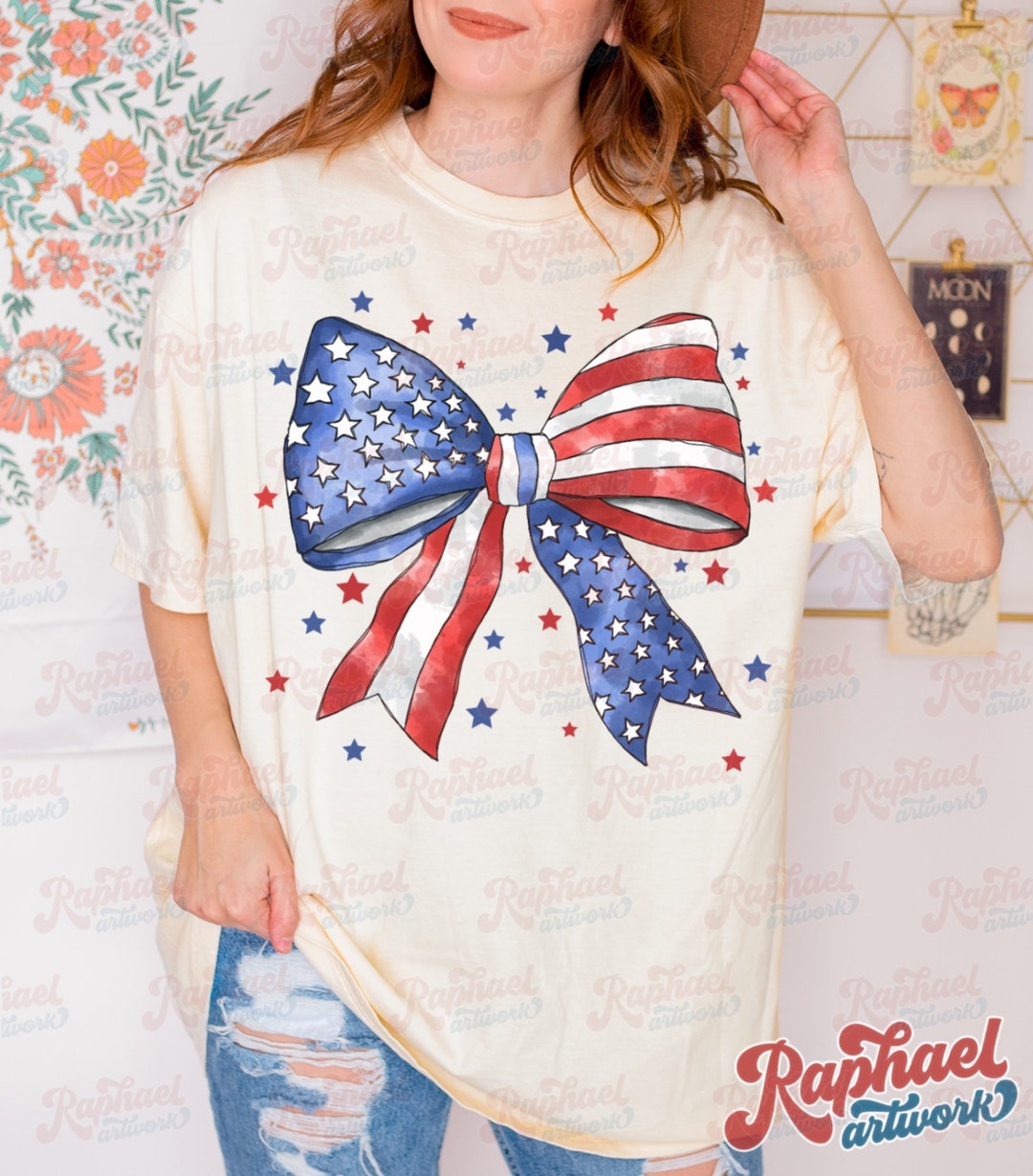 Vintage Coquette Bow 4th of July Shirt, Retro American Flag Tshirt ...
