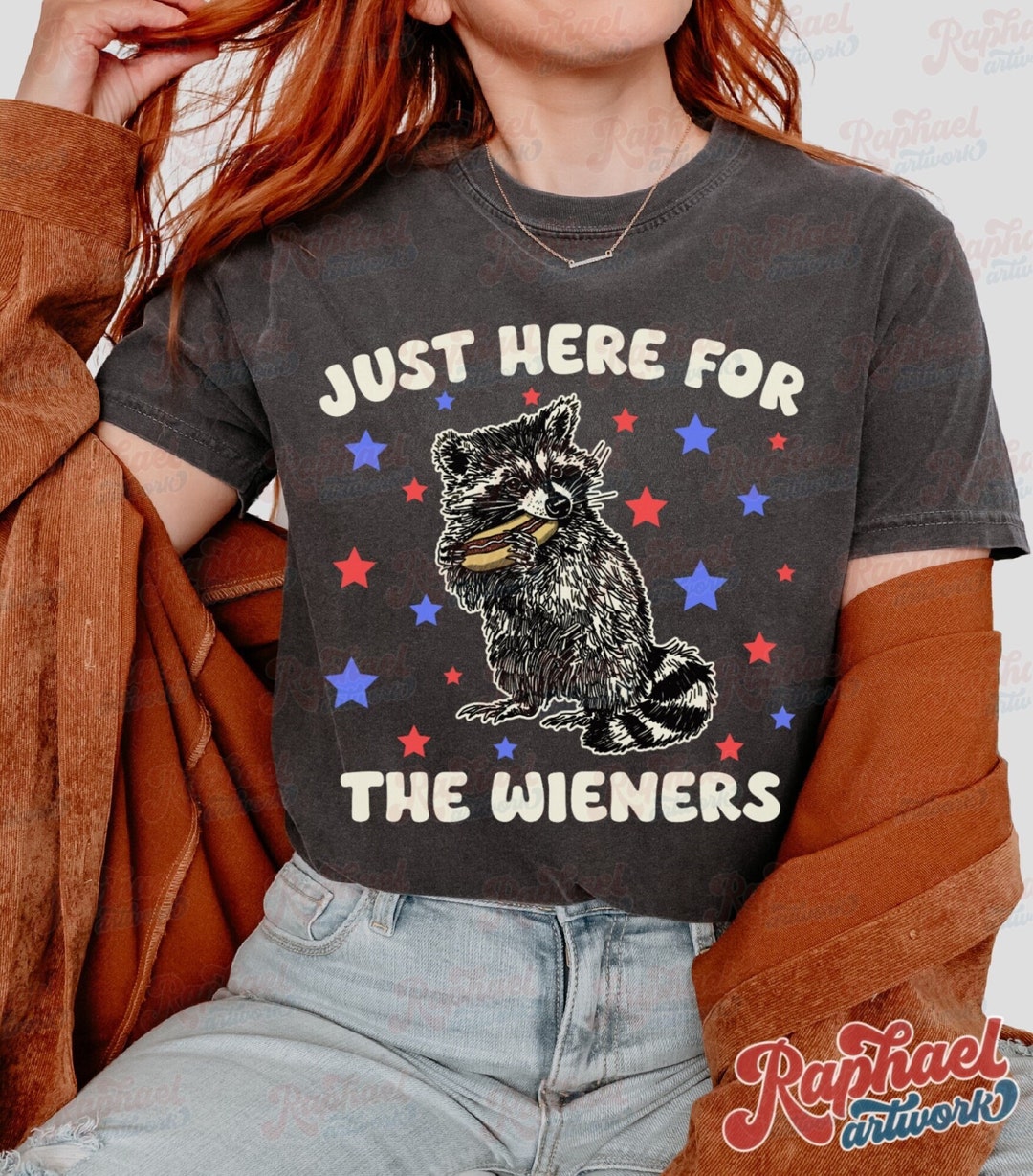 Vintage Just Here for the Wieners Shirt, Racoon American Flag Tshirt ...
