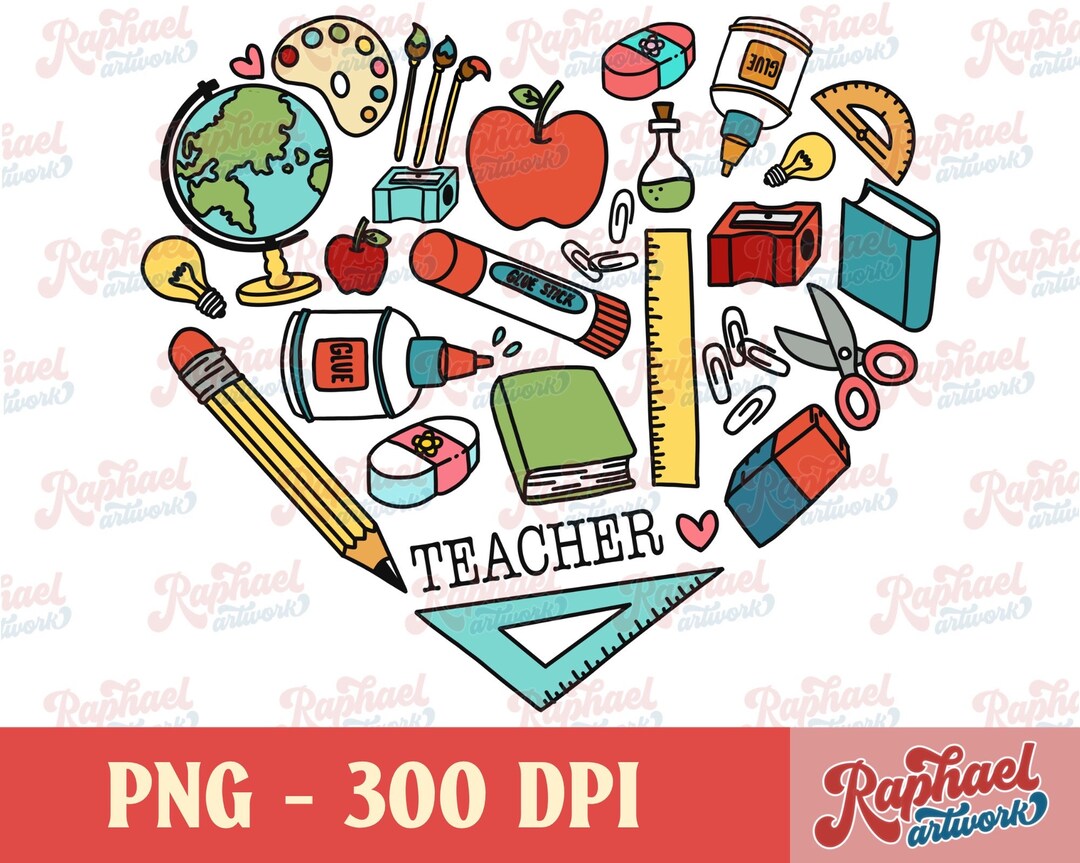 Doodle Teacher Heart PNG File for Sublimation | Love Teachers Day ...