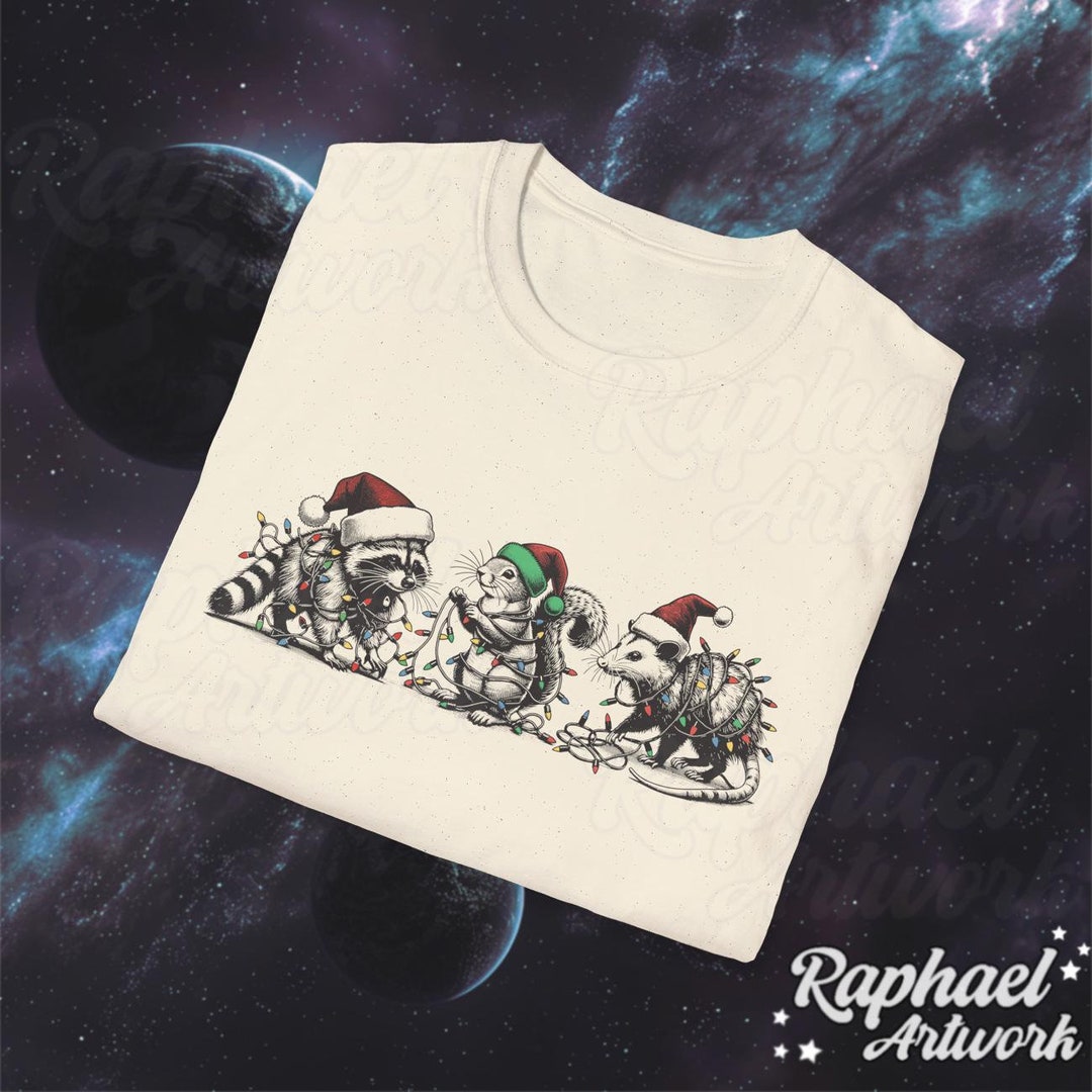 Funny Santa Claus Animals Christmas T-shirt, Silly Racoon Opossum ...