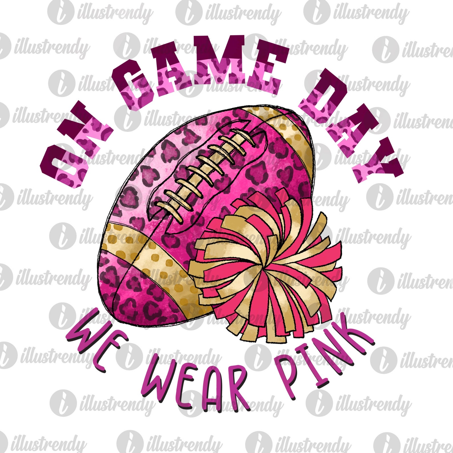 On Game Day We Wear Pink PNG Sublimation Design Gold Pom - Etsy