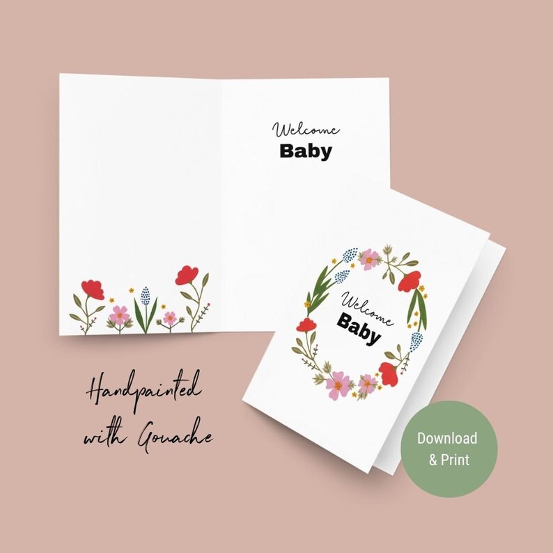 Printable Baby Greeting Card Instant Download Floral Card to - Etsy