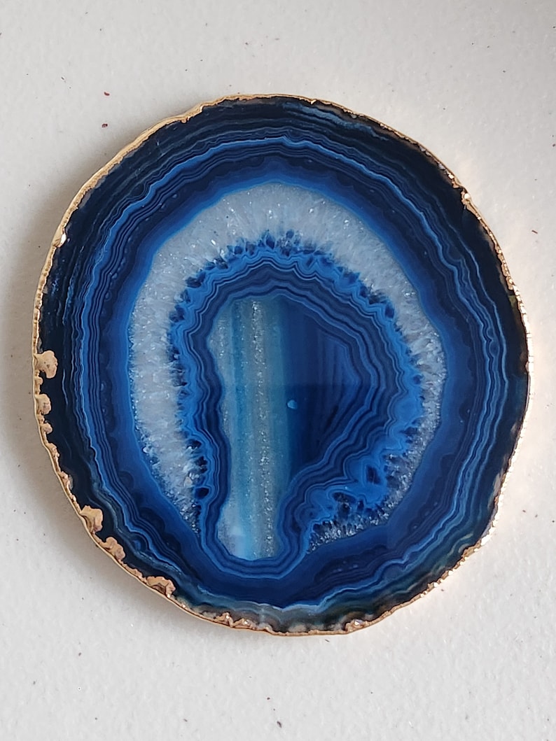 Natural Blue Agate Coaster: Gold Plated Gemstone Drinkware - Etsy