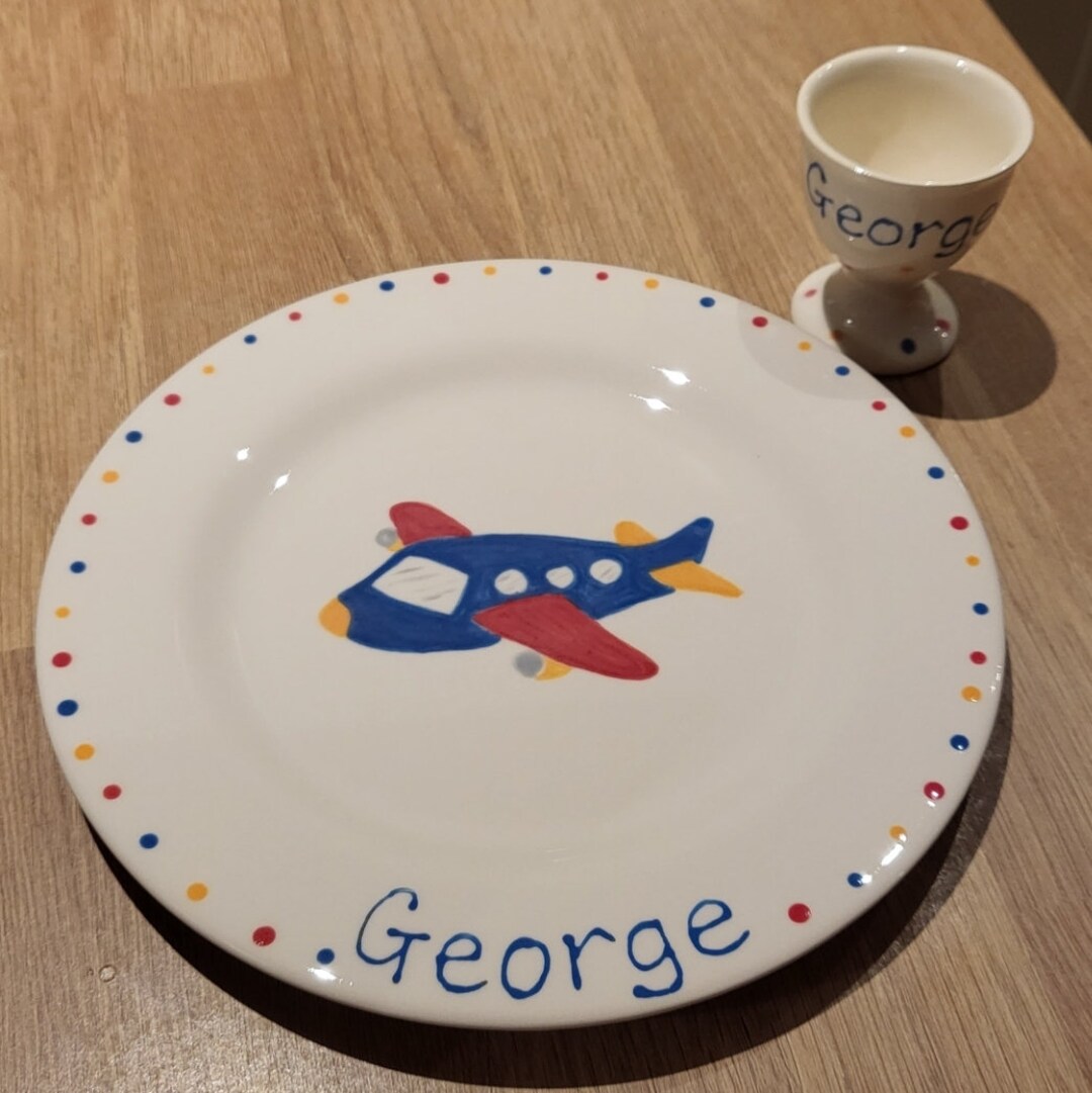 Personalised Egg Cup and Plate - Egg and Soldiers Plate - Aeroplane ...