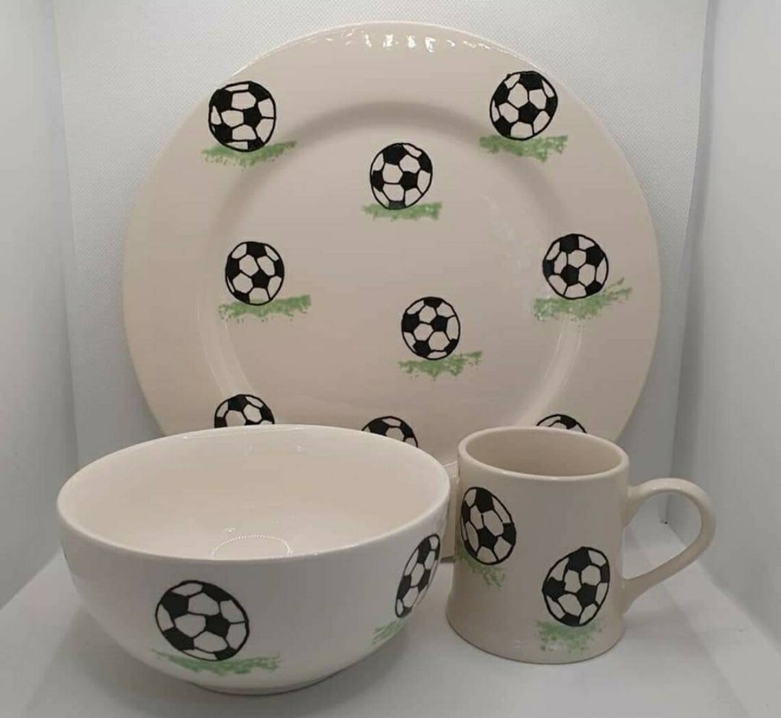 Childrens Personalised Dinner Set Football Soccer Plate Set Birthday ...