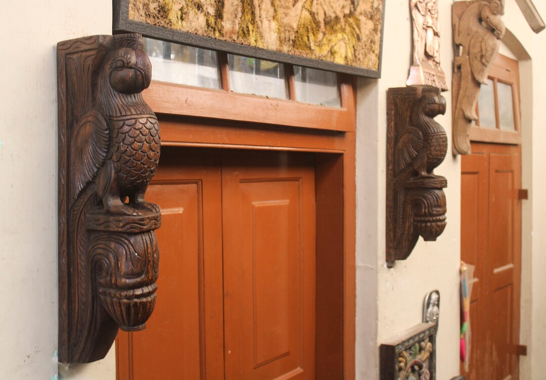 Bird Bracket Pair Wooden Wall Corbel Set of Two Wall Hanging Home Decor ...