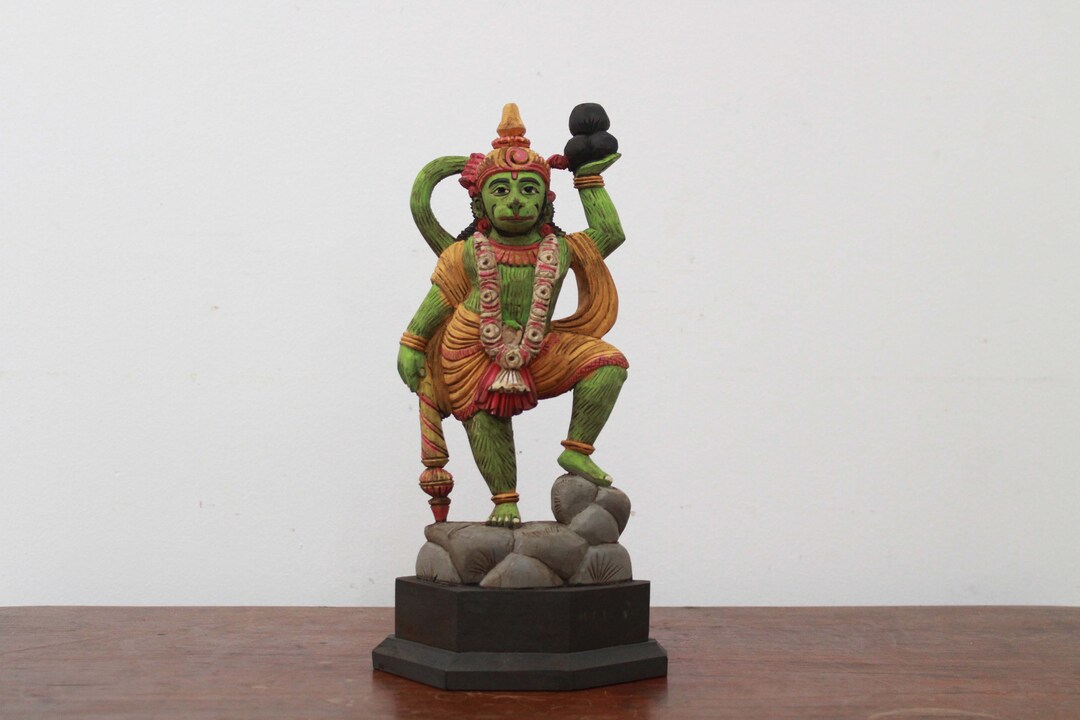 Vintage Hanuman Statue Sanjeevani Mountain Wooden Sculpture Hindu Home ...