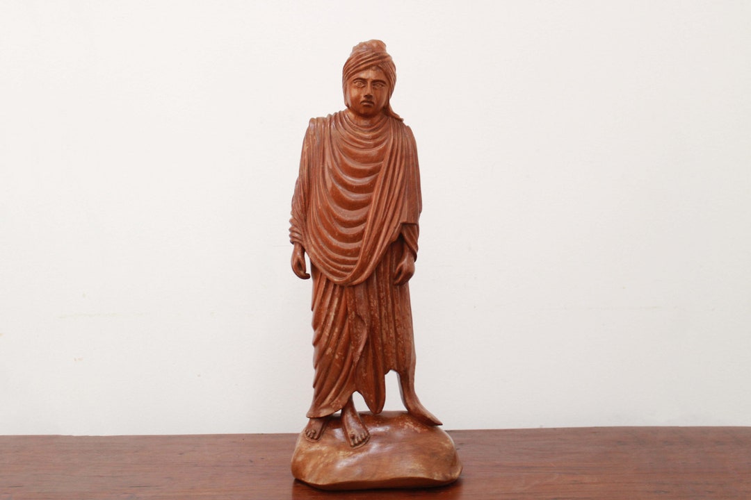 Hand Carved Mahogany Swami Vivekananda Statue, Indian Sage Decor - Etsy