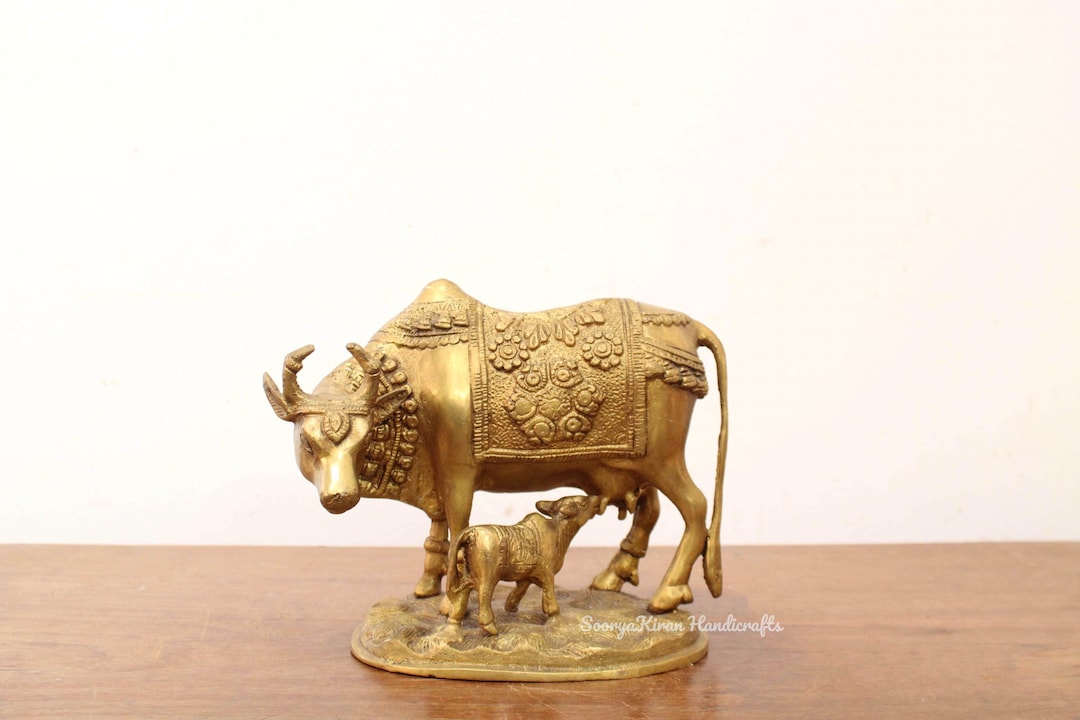 Kamadhenu Statue Cow & Calf Sculpture Gomata Hindu Home Decor Vastu ...