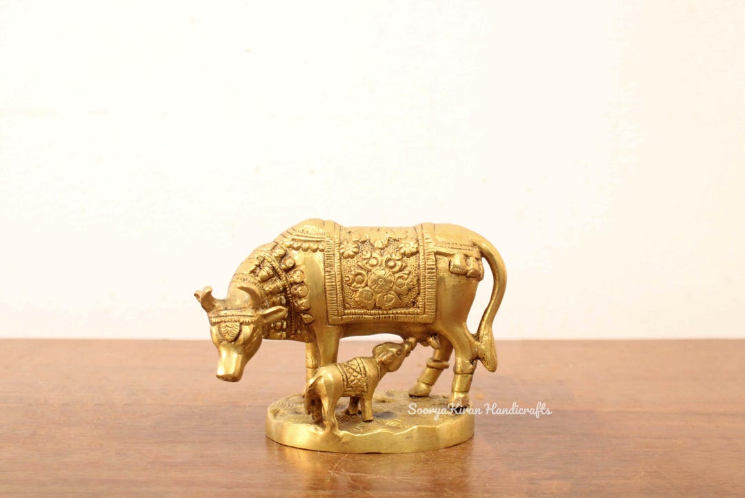 Kamadhenu Statue Cow & Calf Sculpture Gomata Hindu Home Decor Amulet ...