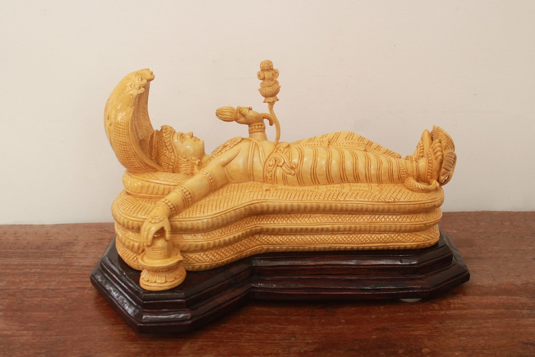 Anantashayana Vishnu Statue Hindu God Mahavishnu Wooden Sculpture Home ...
