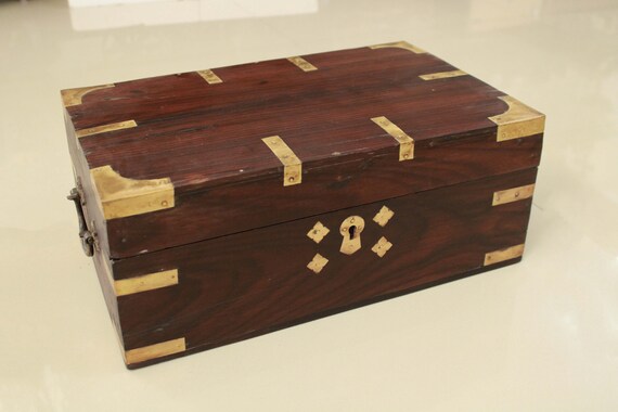 Antique Wooden Box Vintage Rosewood Trunk Trinket Jew… - Gem