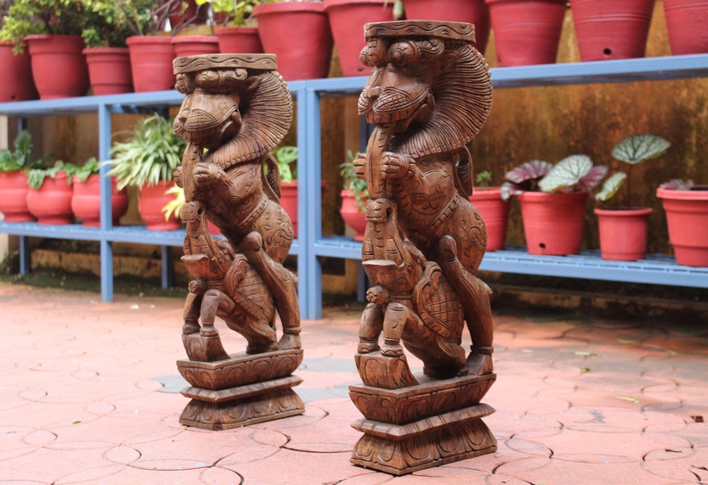 Yali Statue Pair Shelf Dragon Sculpture Guardians Lion Temple - Etsy